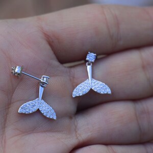 Silver Zircon Mermaid Tail Earrings, Sparkly Women Elegant Dangle ...