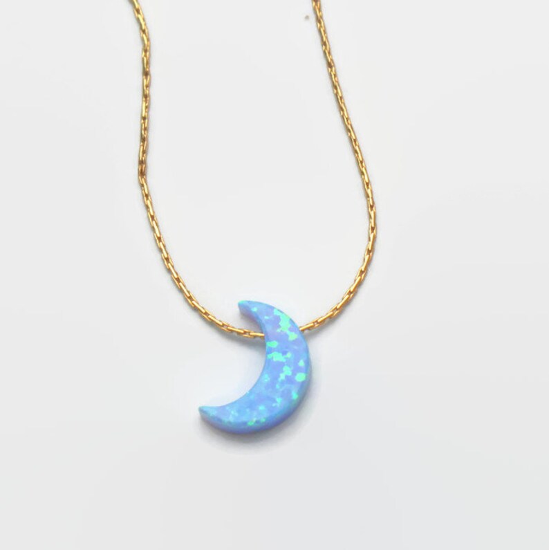 Opal Necklace Blue Moon Charm Pendant Celestial Lunar Sky | Etsy
