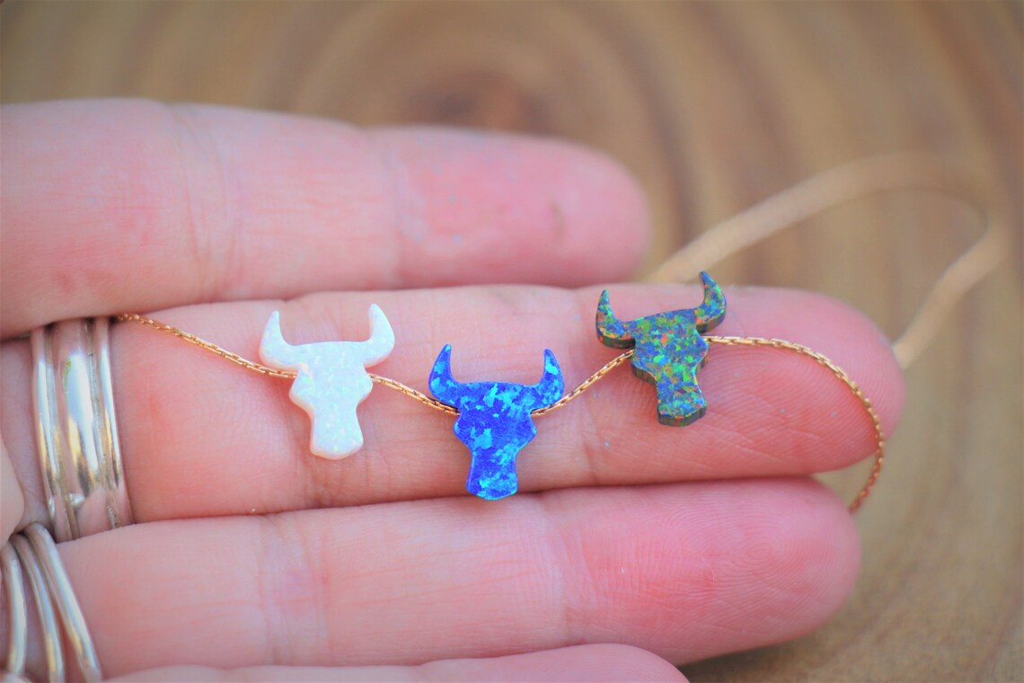 Opal Necklace Opal Jewelry Bull Head Necklace Taurus - Etsy