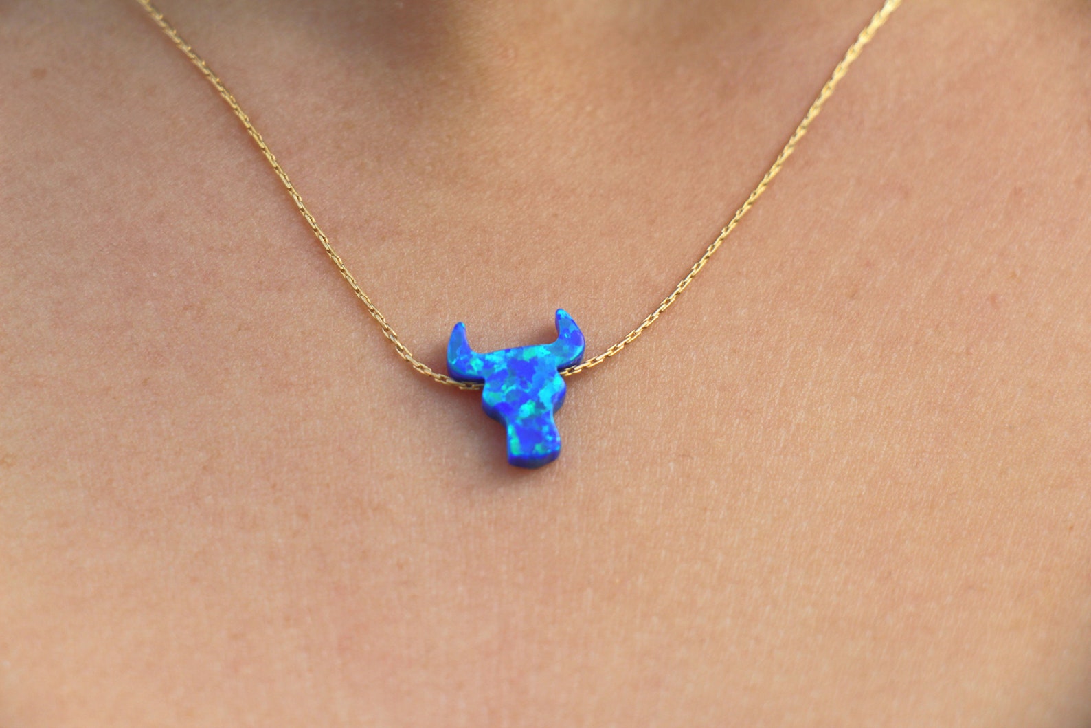 Opal Necklace Opal Jewelry Bull Head Necklace Taurus - Etsy