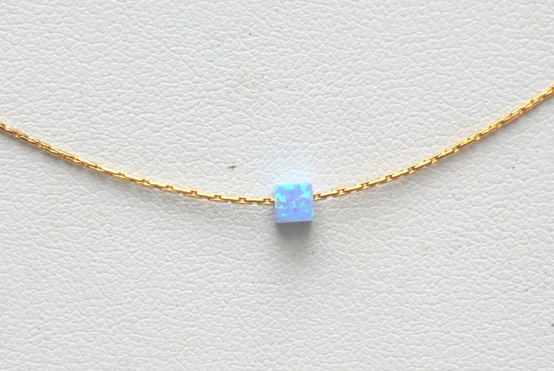 Opal Cube Necklace, Tiny Single Cube Opal Jewelry, Dainty Opal Gift ...