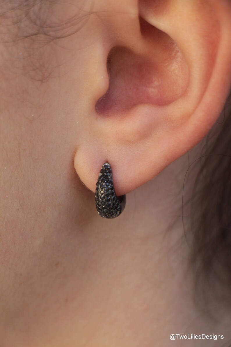 Black Hoop Earrings Small Thick Huggie Hoops Silver Huggies - Etsy