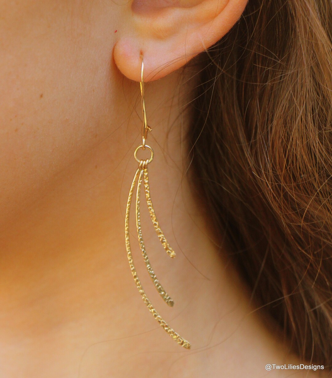 Gold baumeln Ohrringe, Lange 14K Gold Filled Gehämmerte Elegante ...