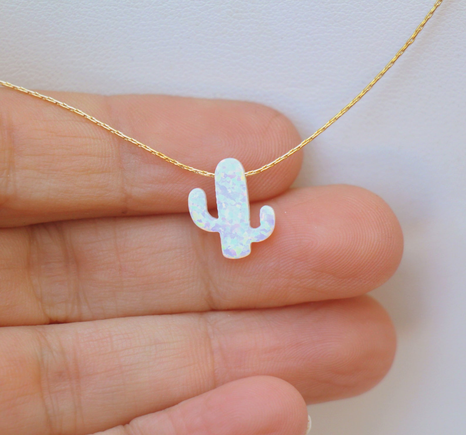Opal Necklace White Cactus Necklace Opal Jewelry Cactus - Etsy