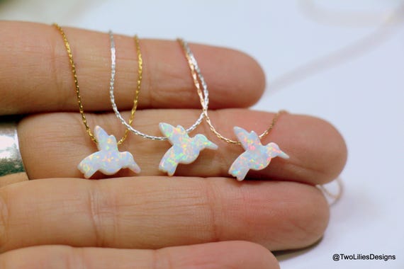 Opal Necklace Opal Jewelry Hummingbird Necklace White Bird Opal Jewelry Dainty White Dove Necklace Tiny Hummingbird Opal Charm Pendant Etsy