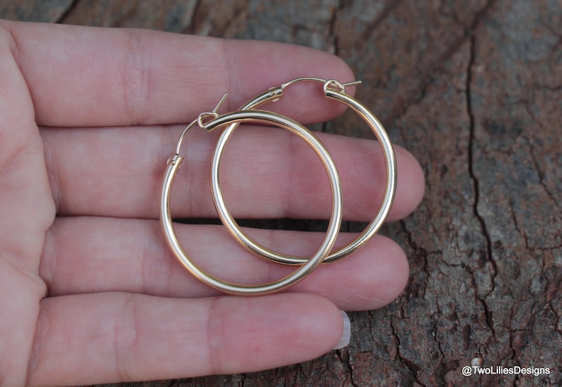Gold Hoop Earrings, 14K Gold Filled Simple Clip on Hoops, 35mm 1.4 ...
