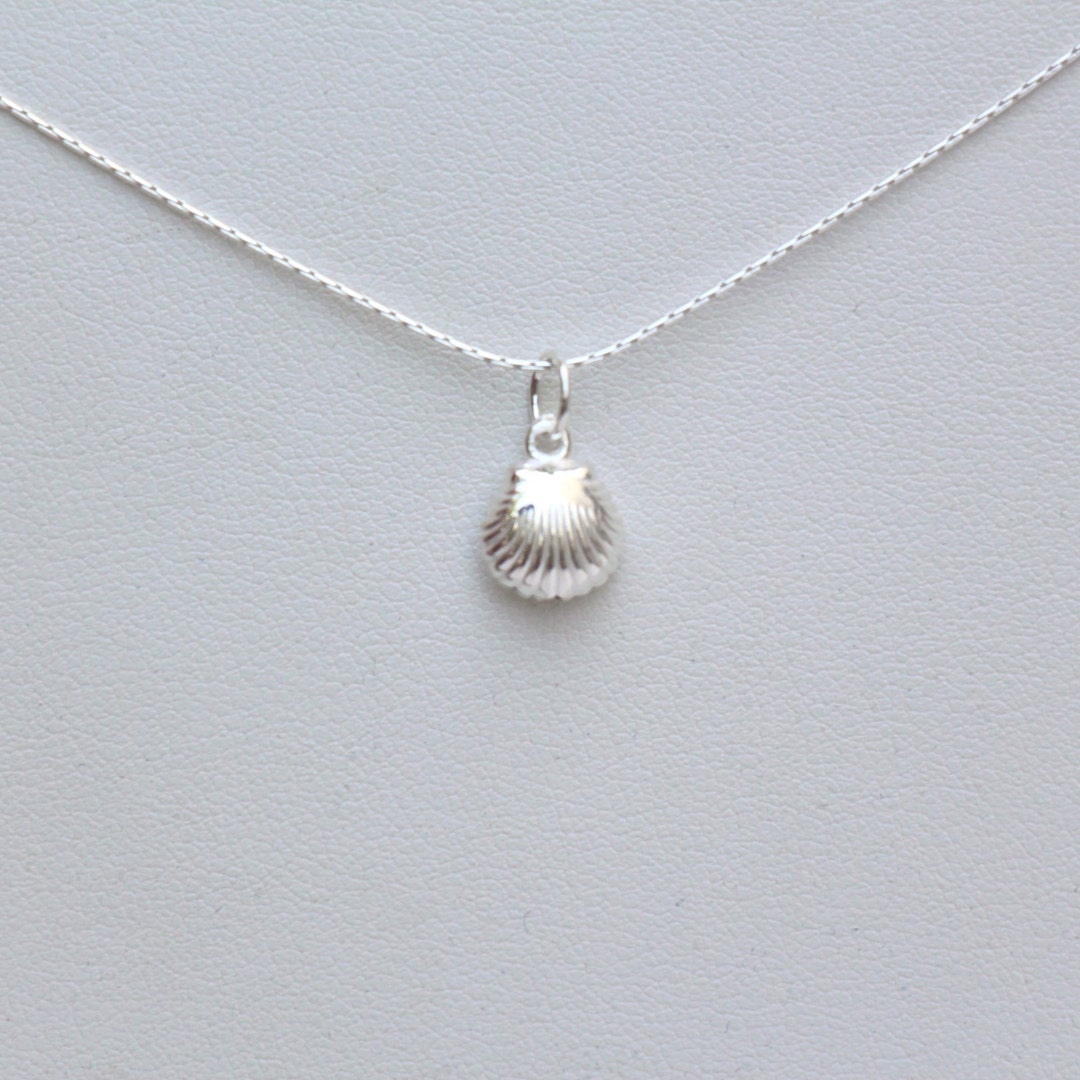 Mermaid Necklace, Silver Puff Seashell Necklace, Tiny Sea Shell Jewelry ...