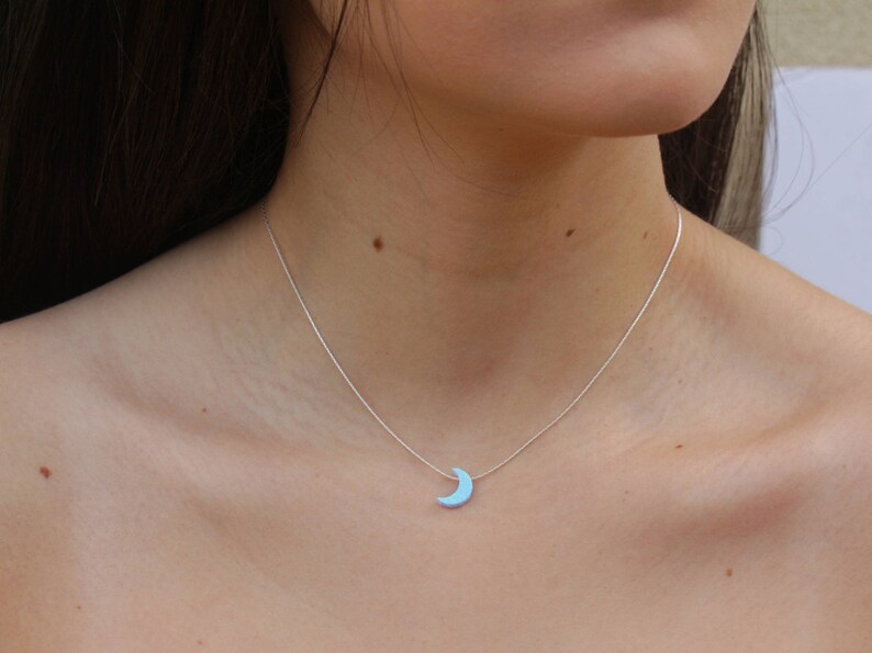 Opal Necklace Blue Moon Charm Pendant Celestial Lunar Sky | Etsy