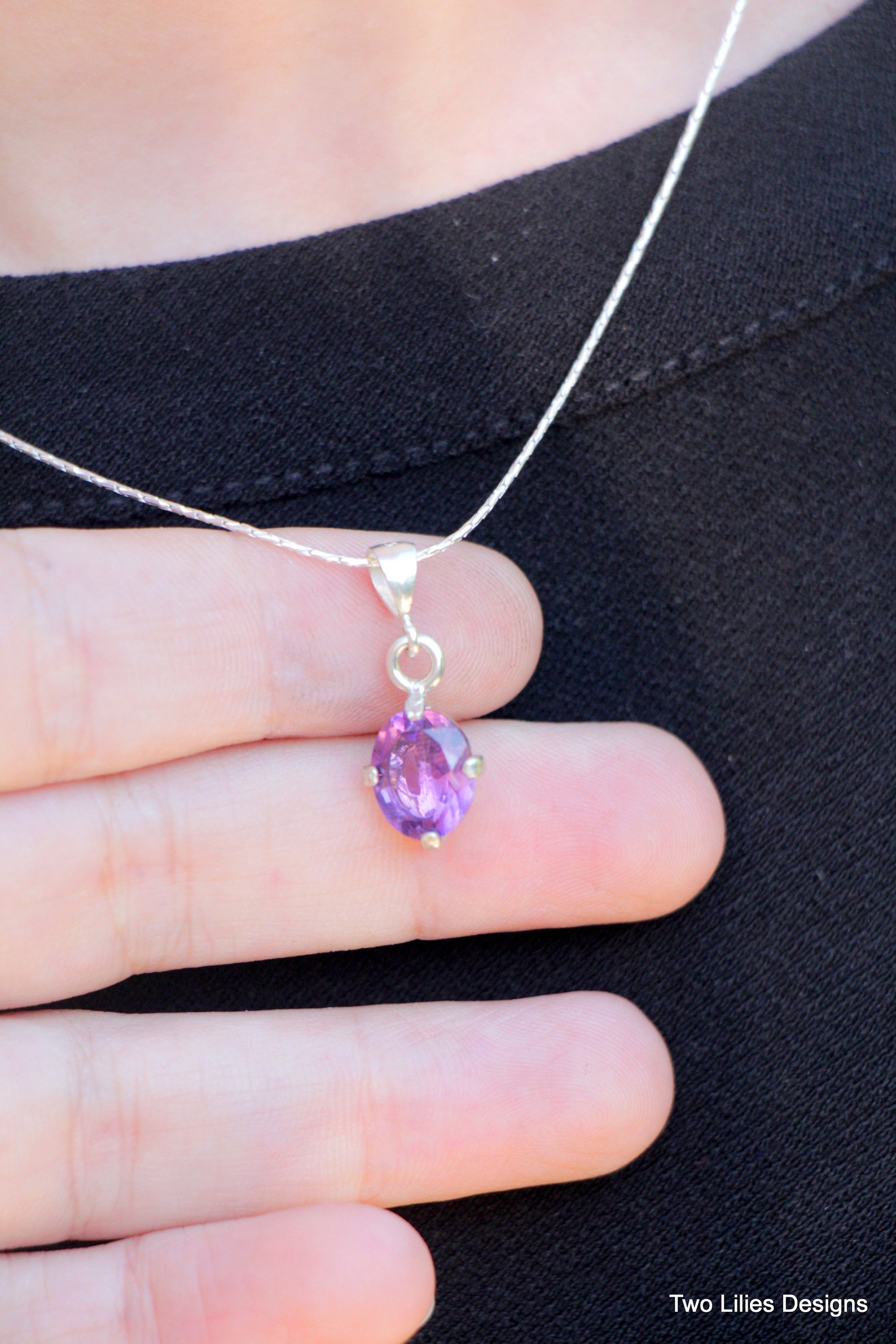 Amethyst Necklace, Elegant Purple Amethyst Women Necklace, Oval ...
