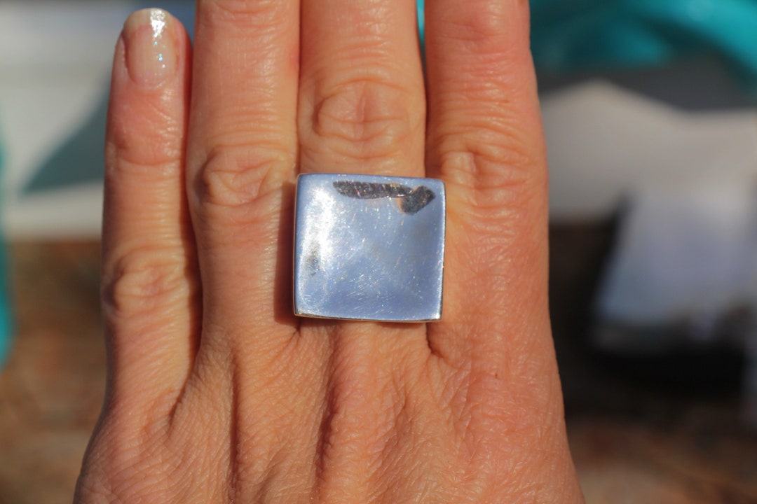 Square Top Ring, Silver Square Chunky Ring, Carved Women Statement ...
