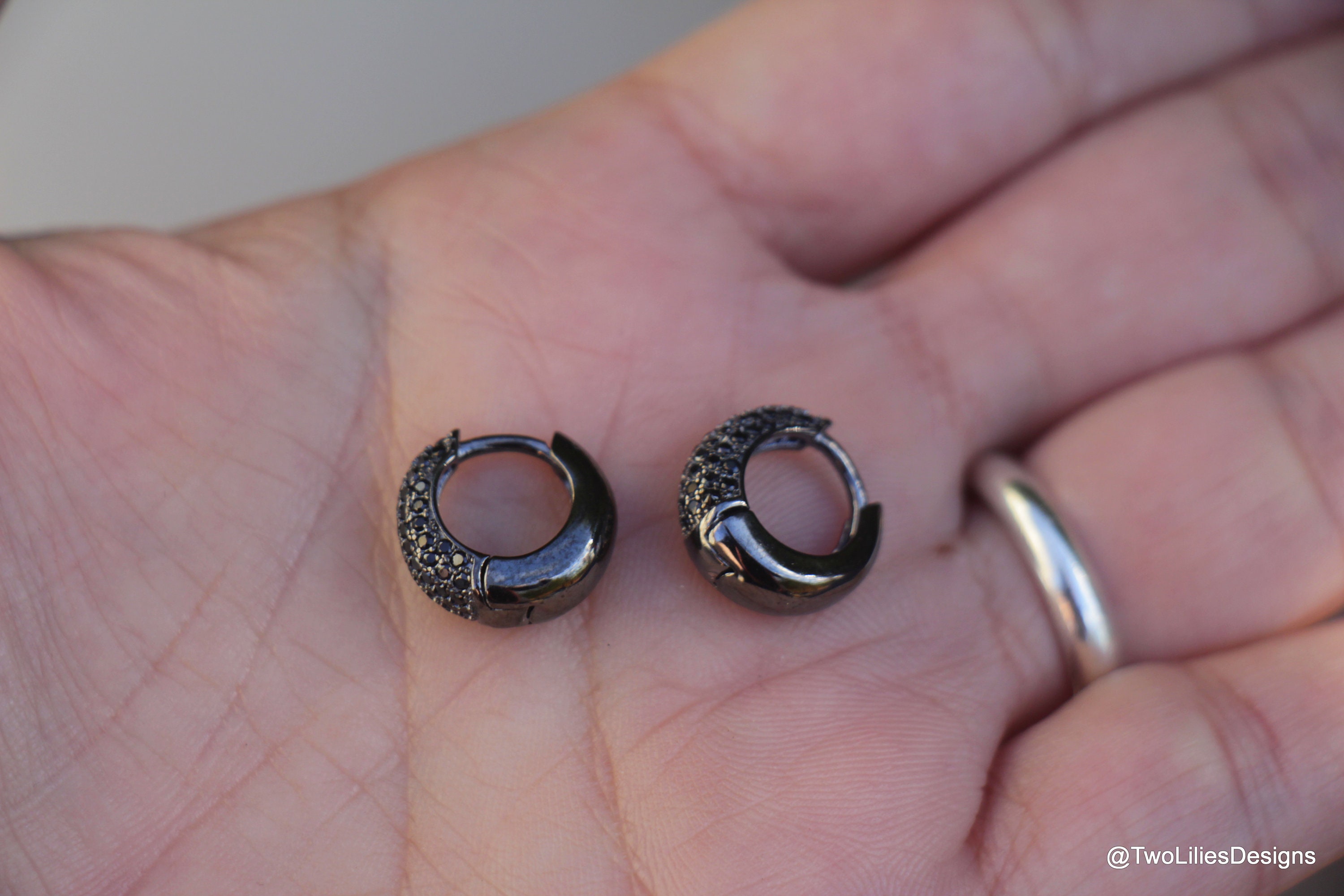 Black Hoop Earrings Small Thick Huggie Hoops Silver Huggies - Etsy