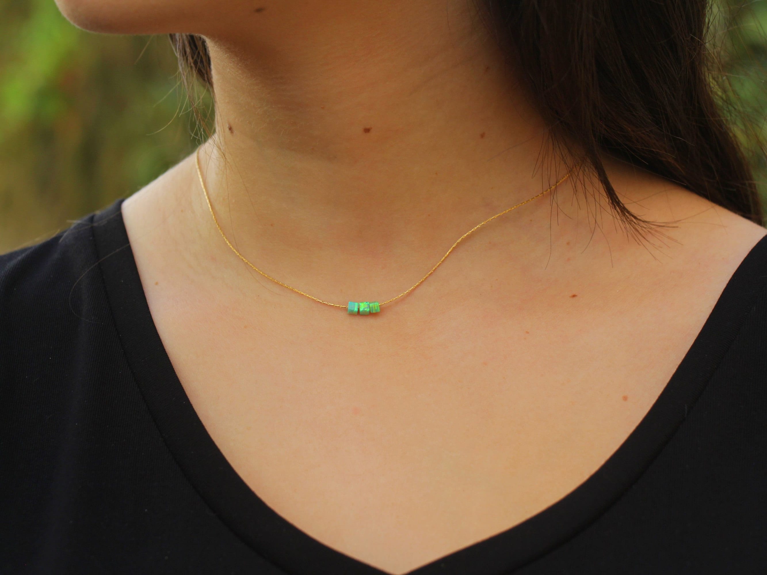 Opal Cube Necklace Tiny 3mm Cube Opal Jewelry Dainty Opal | Etsy