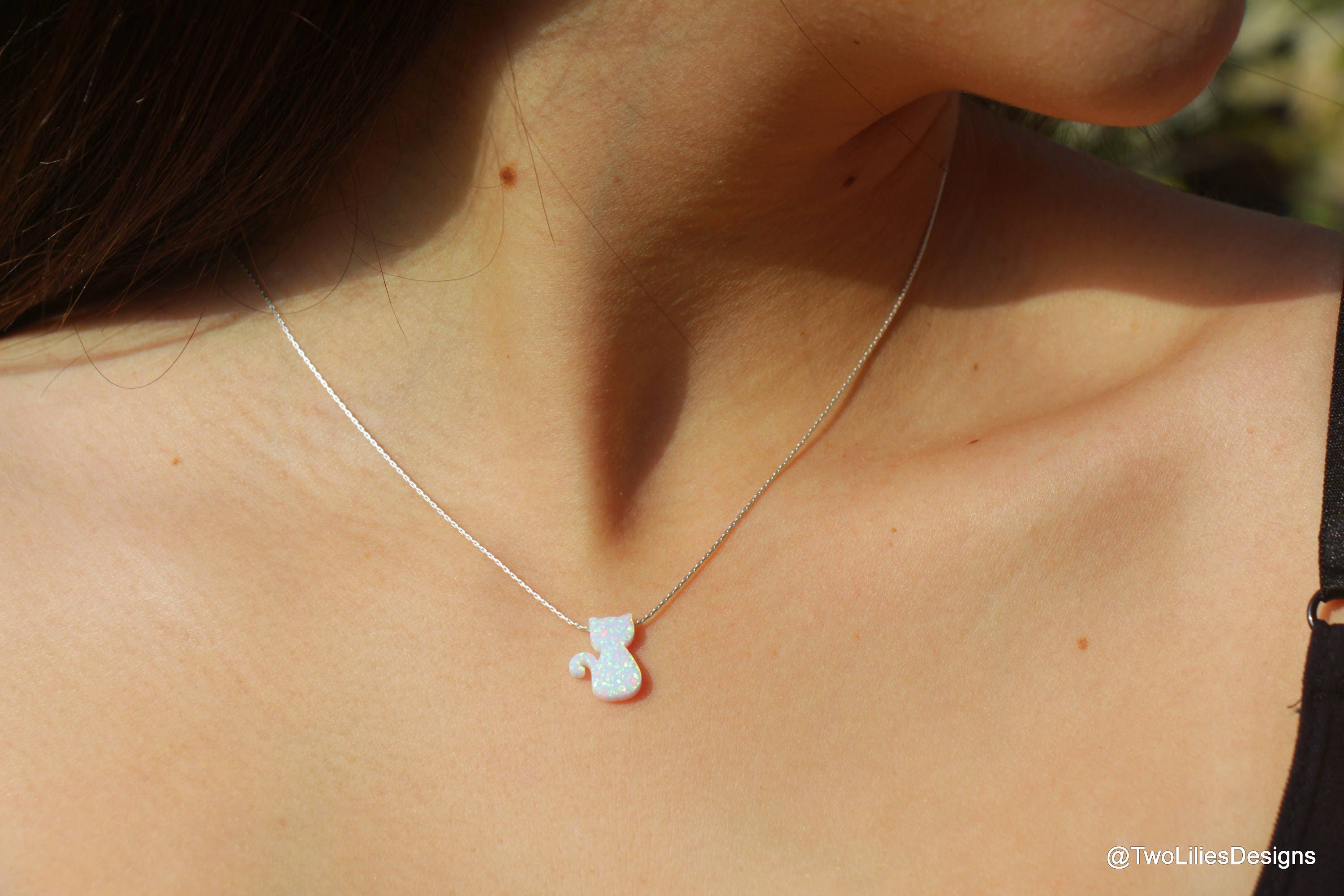 Opal Cat Necklace White Kitty Opal Charm Child Opal Jewelry | Etsy