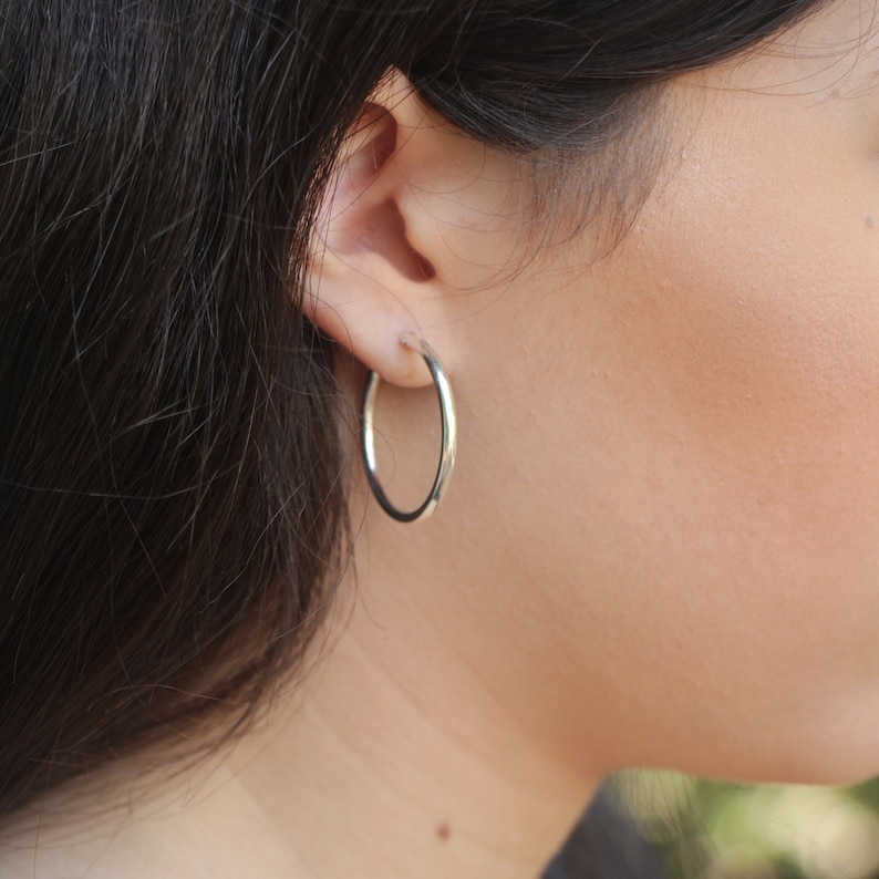 Silver Hoop Earrings, Medium Silver Hoops, Simple Sturdy Women Earrings ...