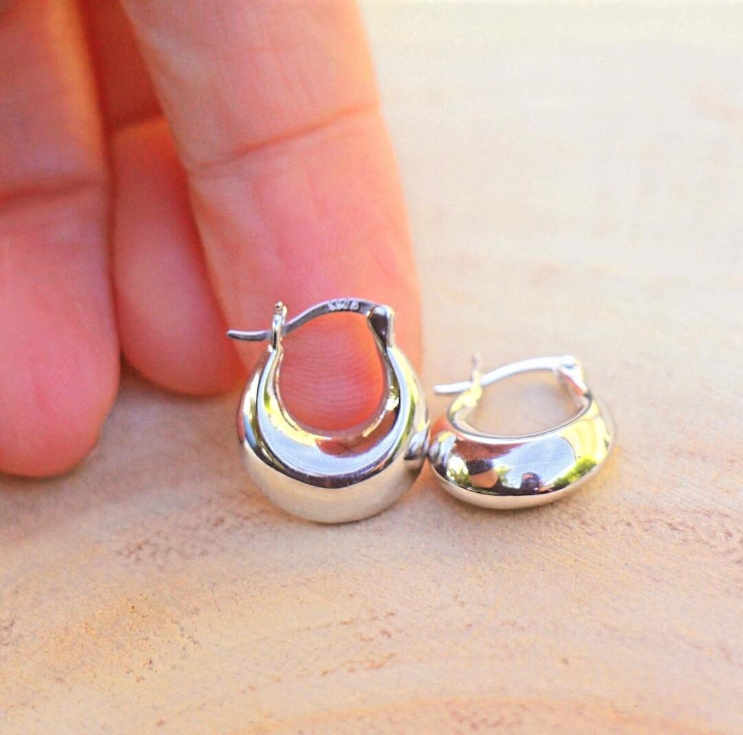 Silver Hoop Earrings, Small Puff Hoop Earrings, Wide Chubby Creole ...