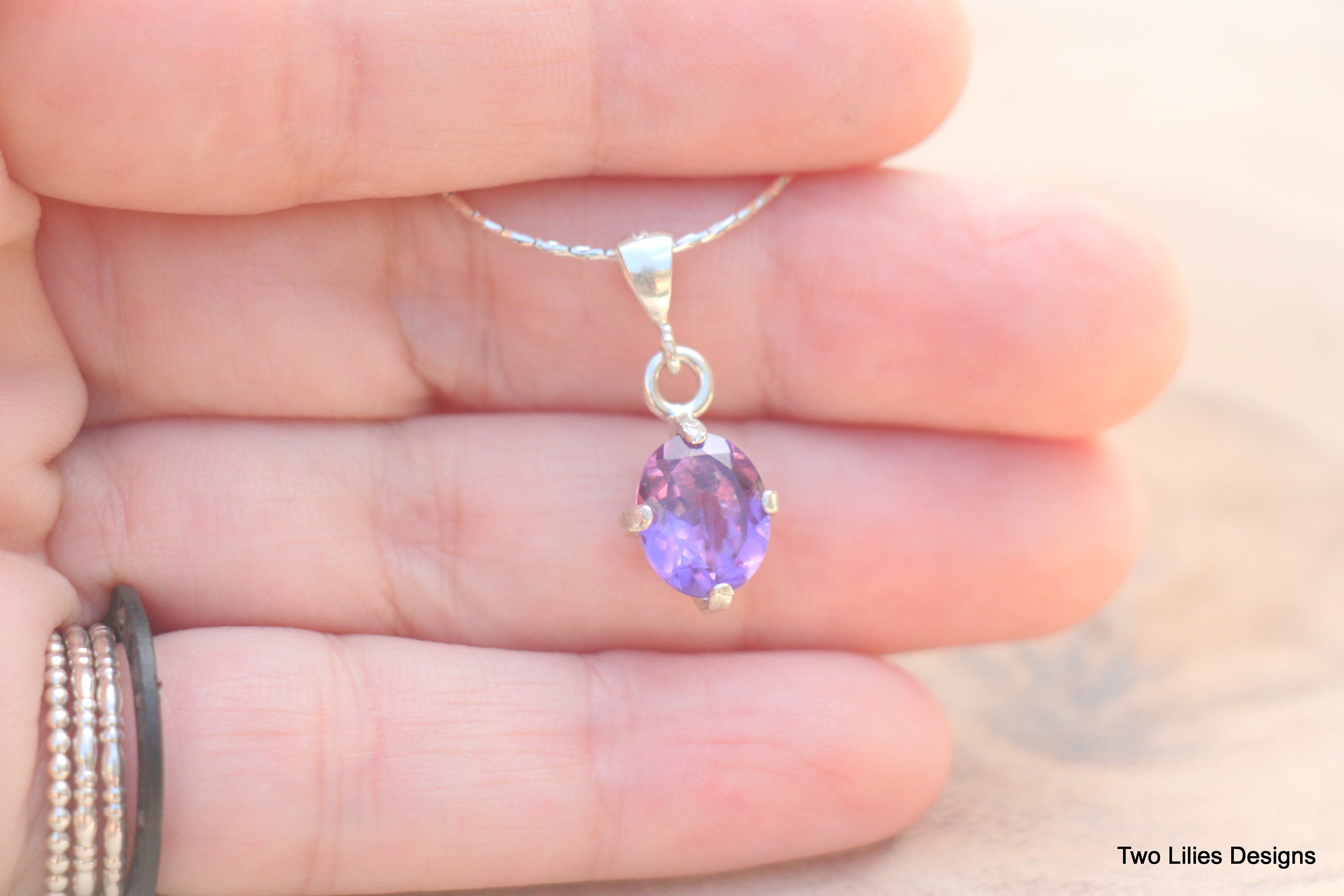 Amethyst Necklace, Elegant Purple Amethyst Women Necklace, Oval ...