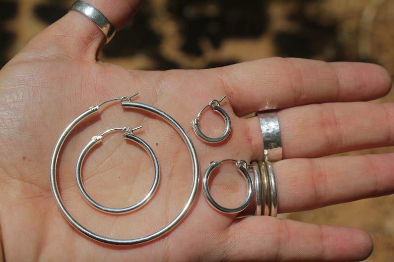 Silver Hoop Earrings Medium Silver Hoops Simple Sturdy Women - Etsy