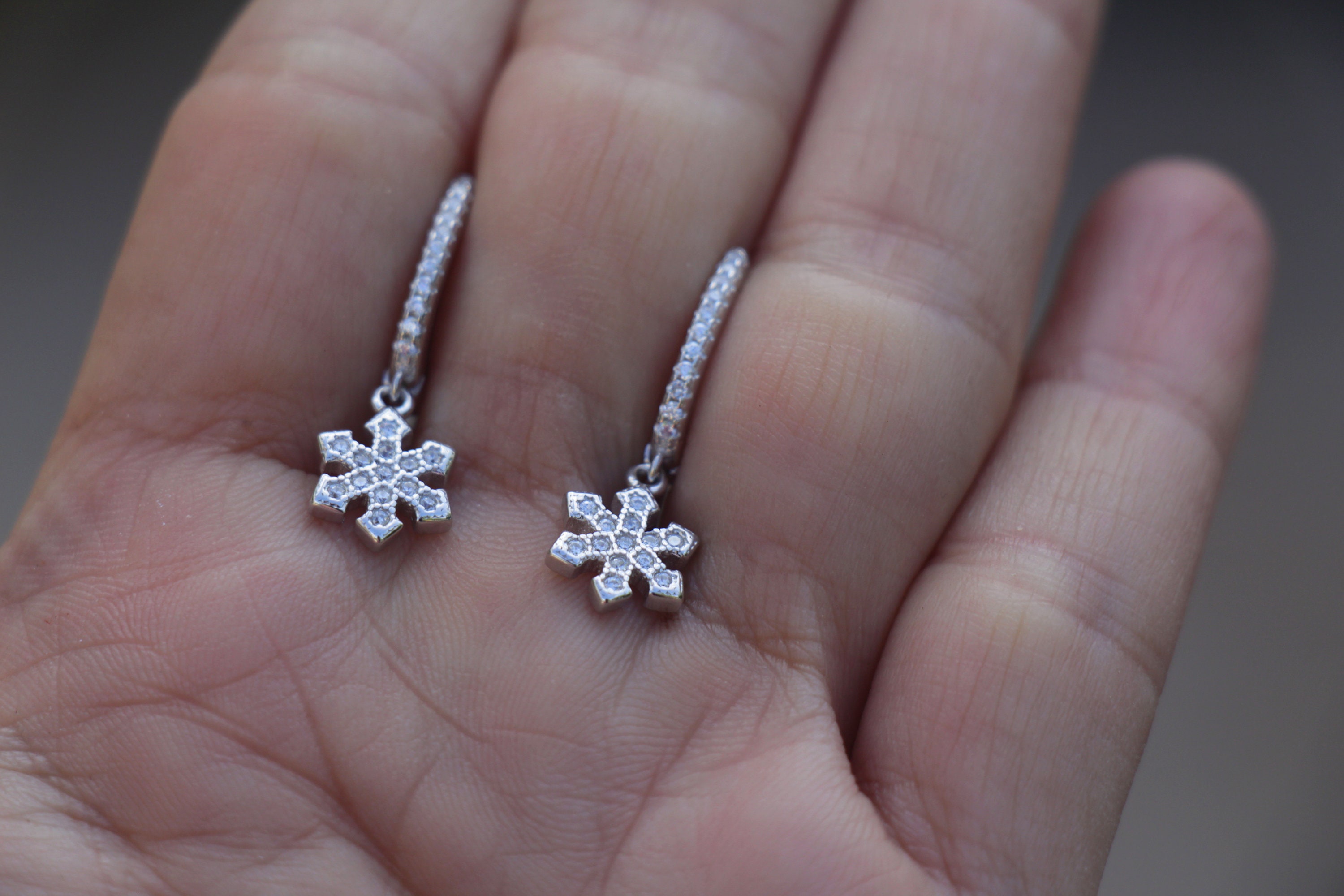 Snowflake Earrings Silver Zircon Snowflake Dangle Hoop - Etsy