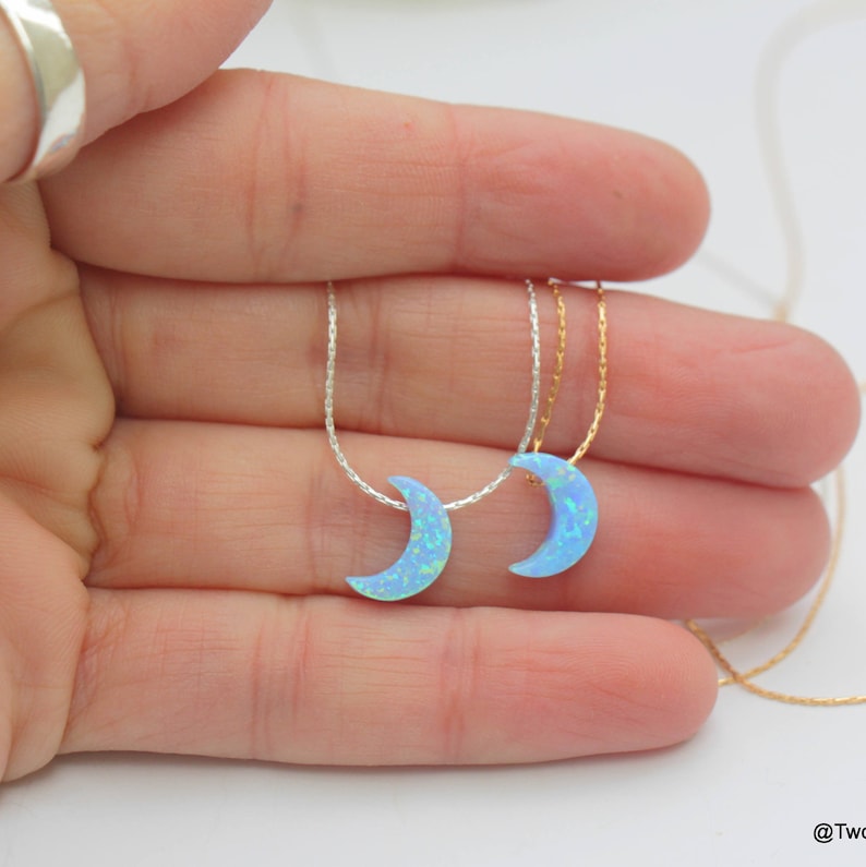 Opal Necklace Blue Moon Charm Pendant Celestial Lunar Sky | Etsy