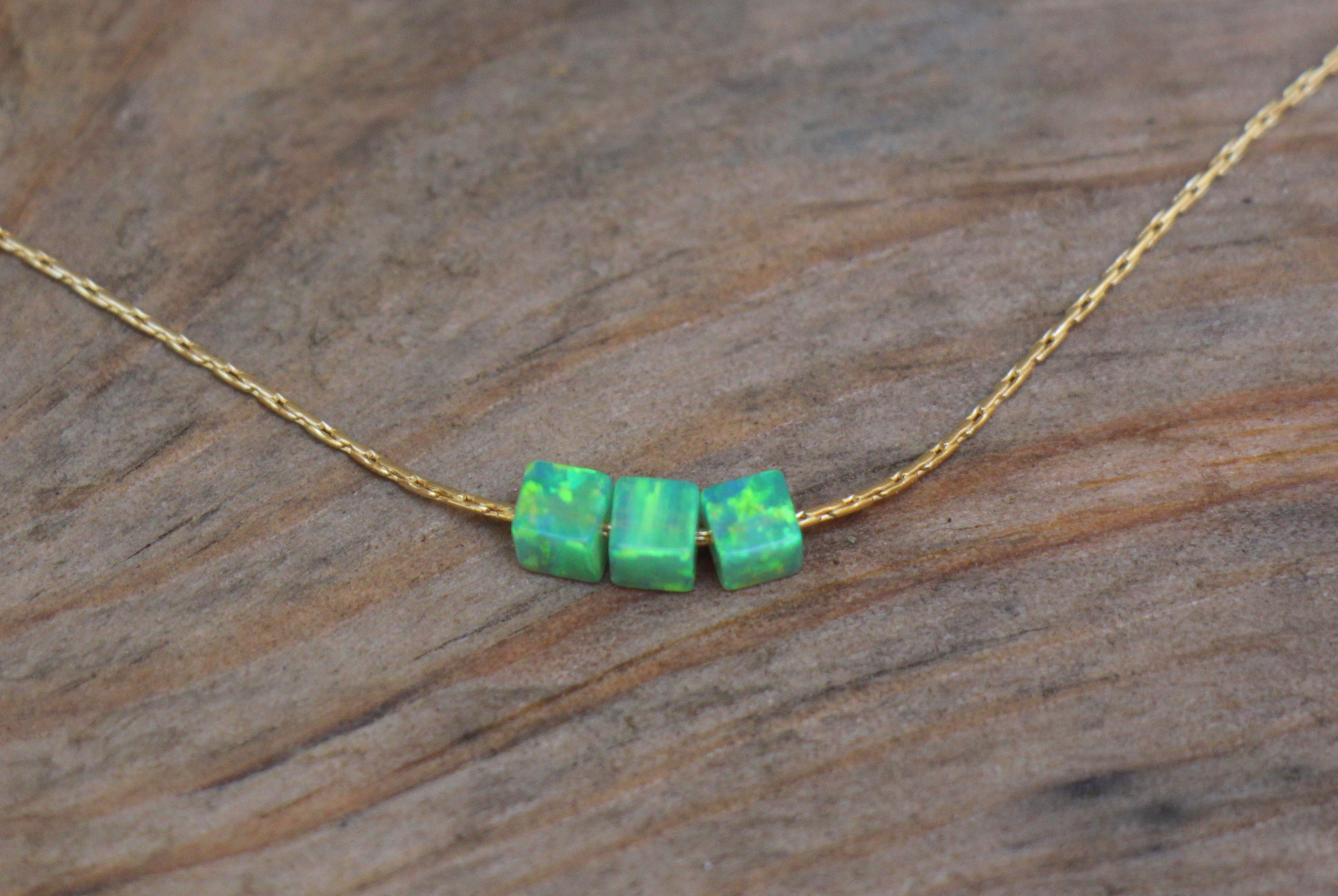 Opal Cube Necklace Tiny 3mm Cube Opal Jewelry Dainty Opal | Etsy