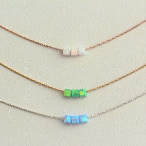 Opal Cube Necklace, Tiny 3mm Cube Opal Jewelry, Dainty Opal Charm ...