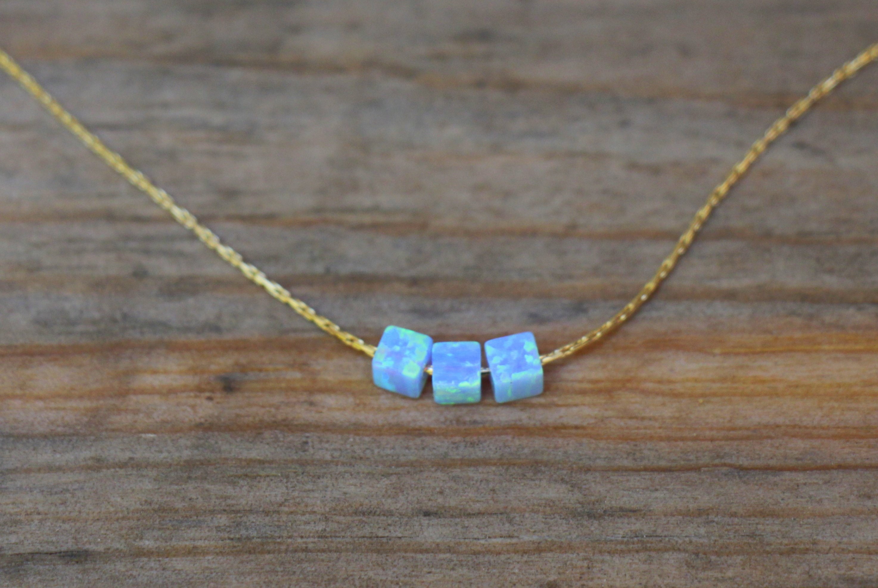 Opal Cube Necklace Tiny 3mm Cube Opal Jewelry Dainty Opal | Etsy
