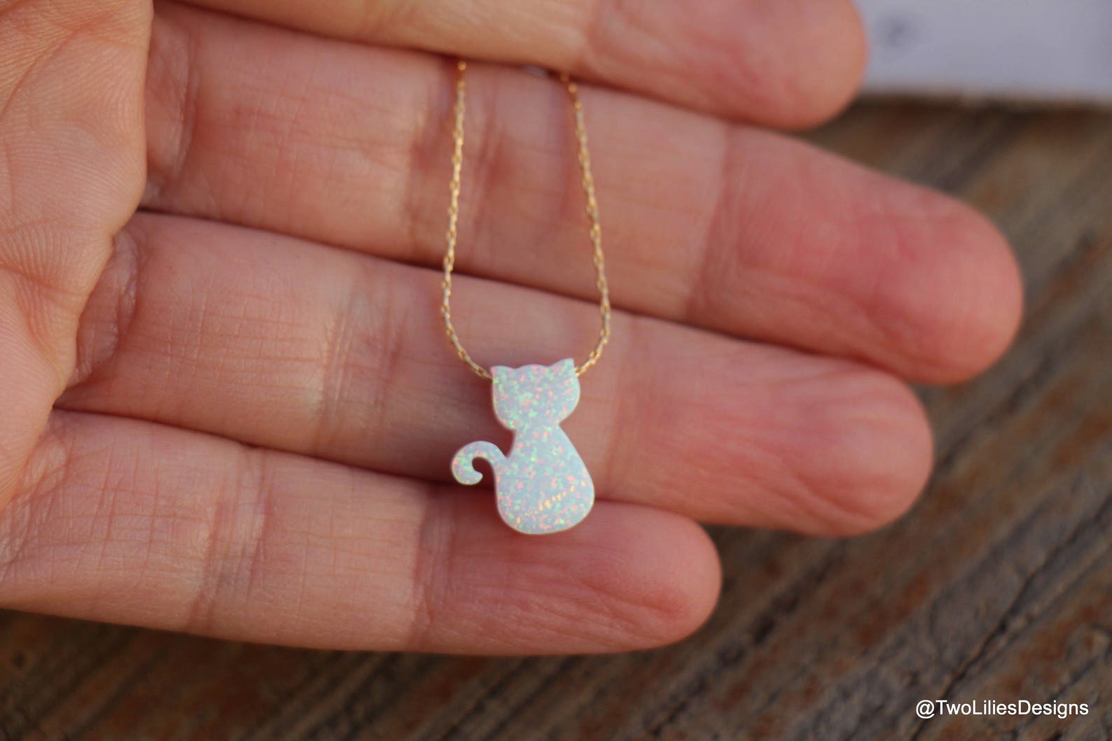 Opal Cat Necklace, White Kitty Opal Charm, Child Opal Jewelry, Cat ...