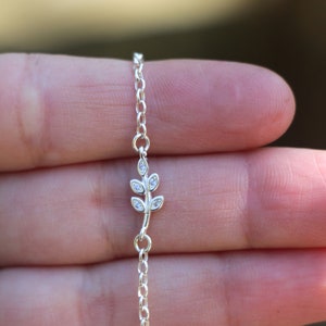 Olive Tree Branch Bracelet, Women Thin Silver Bracelet, Silver Zircon ...