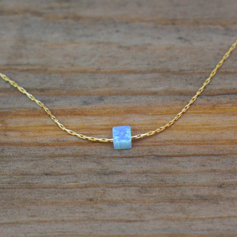 Opal Cube Necklace Tiny Single Cube Opal Jewelry Dainty Opal | Etsy