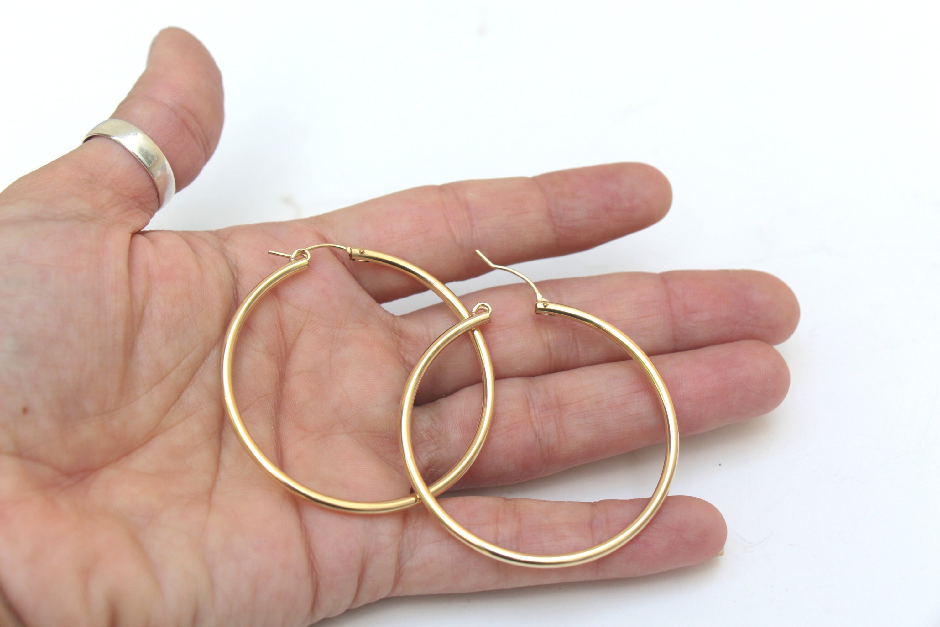Gold Hoop Earrings 14K Gold Filled Hoops 45mm Large Gold | Etsy