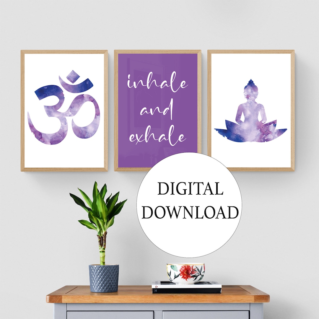 Printable Wall Art, Inhale and Exhale, Gallery Wall Set, Blue and ...