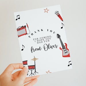 Music Birthday Thank You Card - Guitar Birthday Party, Music Birthday ...