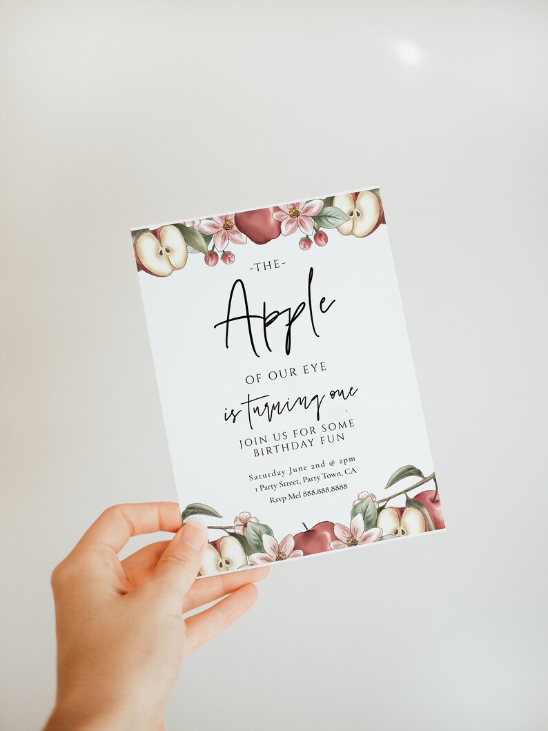 Apple Birthday Invitation - Apple Theme Invitation, Girls Birthday ...