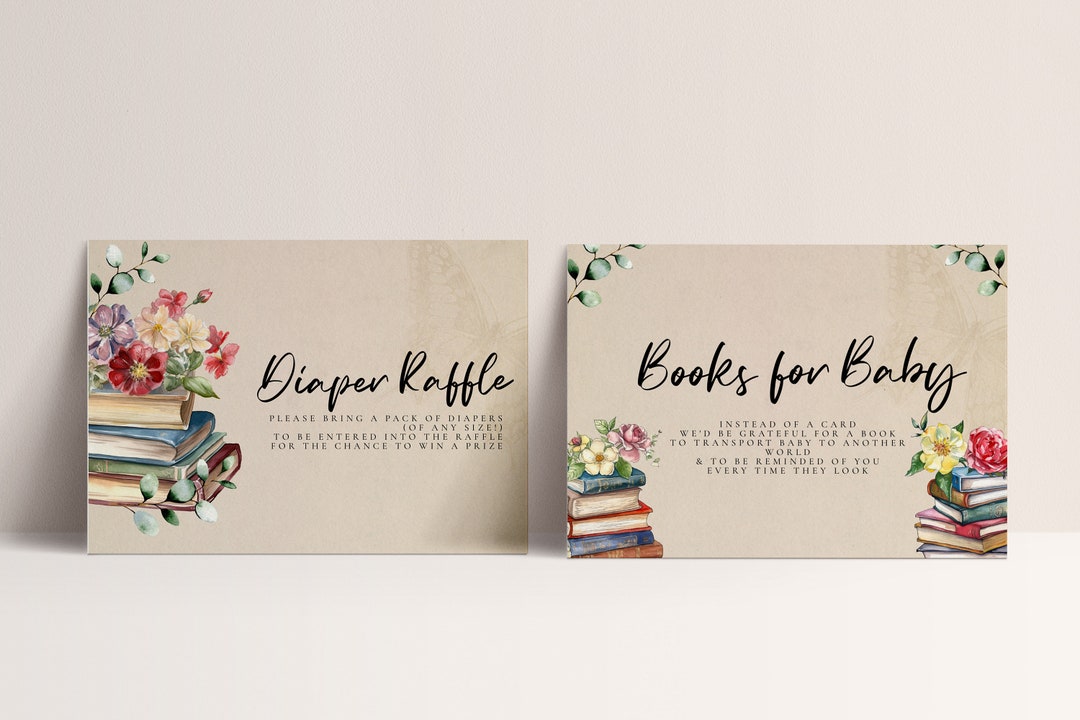 Book Theme Baby Shower Invitation Inserts - Diaper Raffle, Book Card ...
