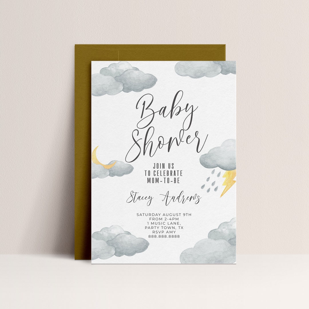 Cloud Theme Baby Shower Invitation - Rain Theme Baby Shower Invite ...