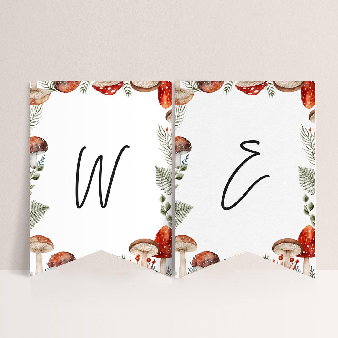 Mushroom Banner Template - Mushroom Bunting, Mushroom Bridal Shower ...
