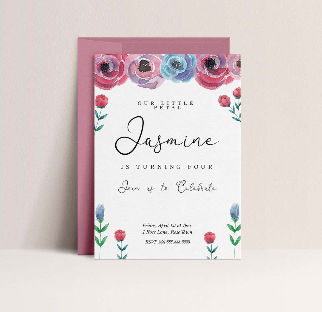 Editable Rose Birthday Invitation - Girls Rose Birthday Invite, Rose ...