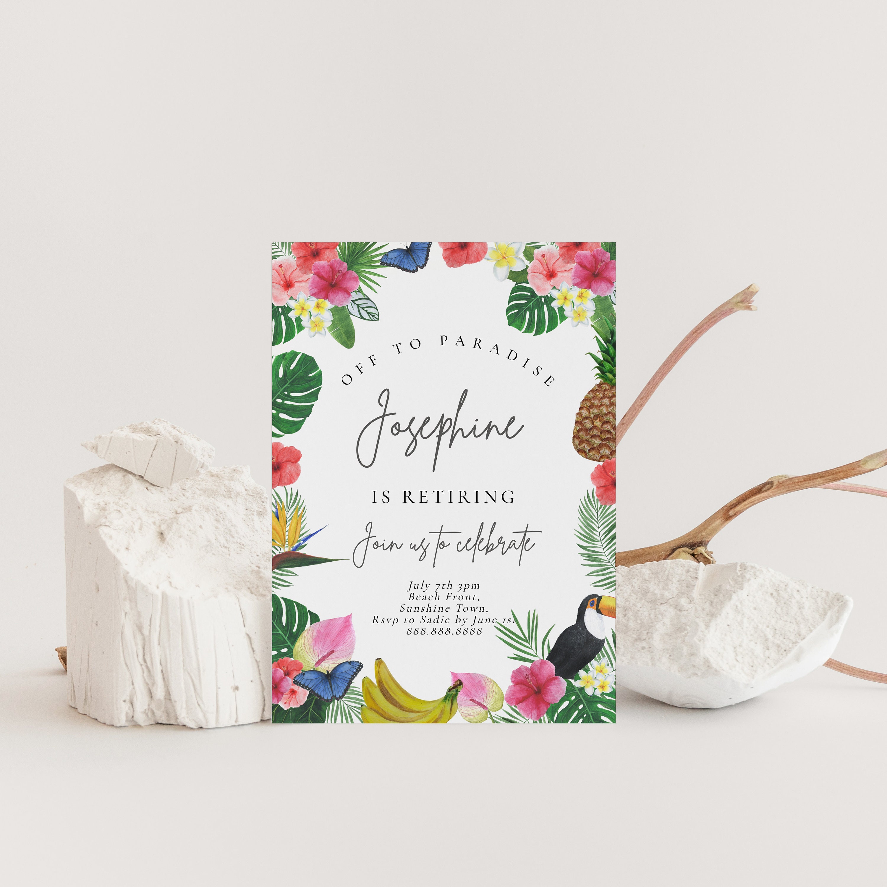 Tropical Retirement Party Invitation - Travel Theme Retirement, Beach ...