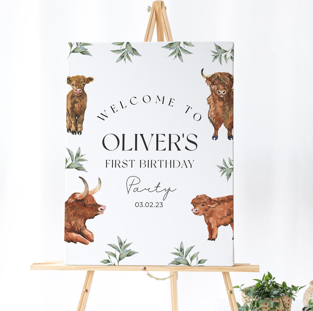 Highland Cow Welcome Sign - Highland Cow Birthday Sign, Highland Cow ...
