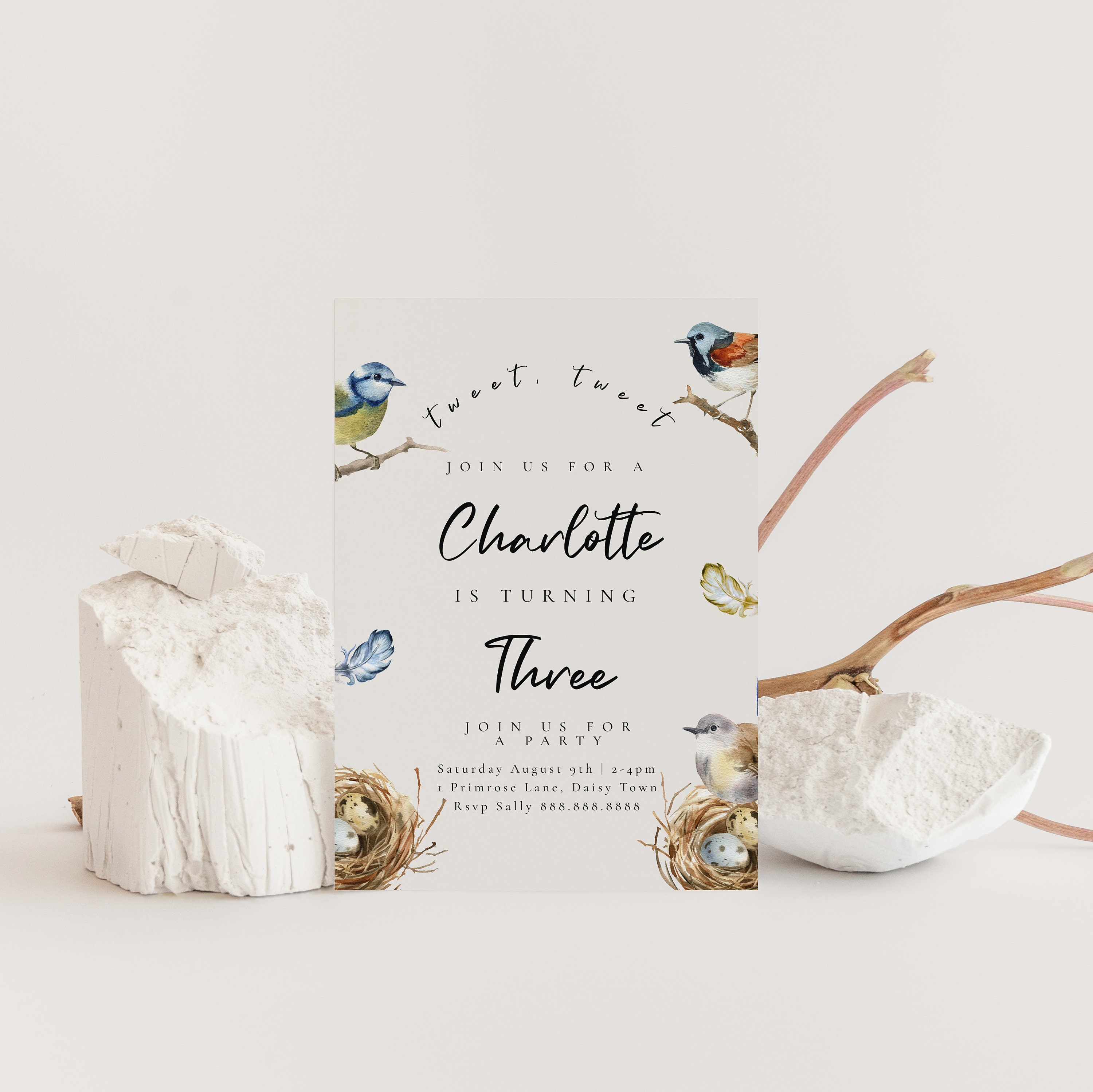Bird Birthday Invitation - Bird Invitation, Whimsical Birthday ...