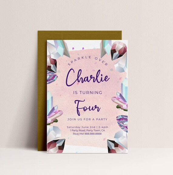 Crystal & Gemstone Birthday Invitation-girl Geology - Etsy