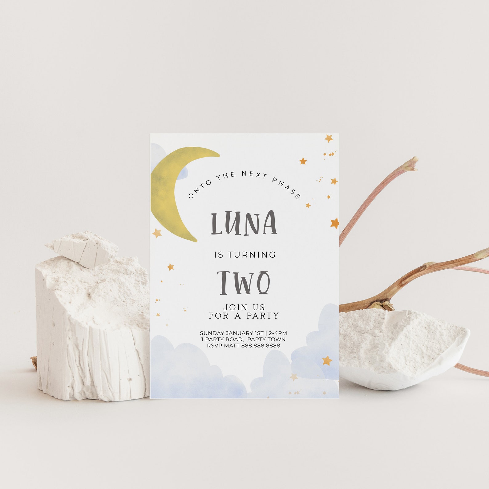 Moon Birthday Invitation - Celestial Invitation, Star Birthday ...