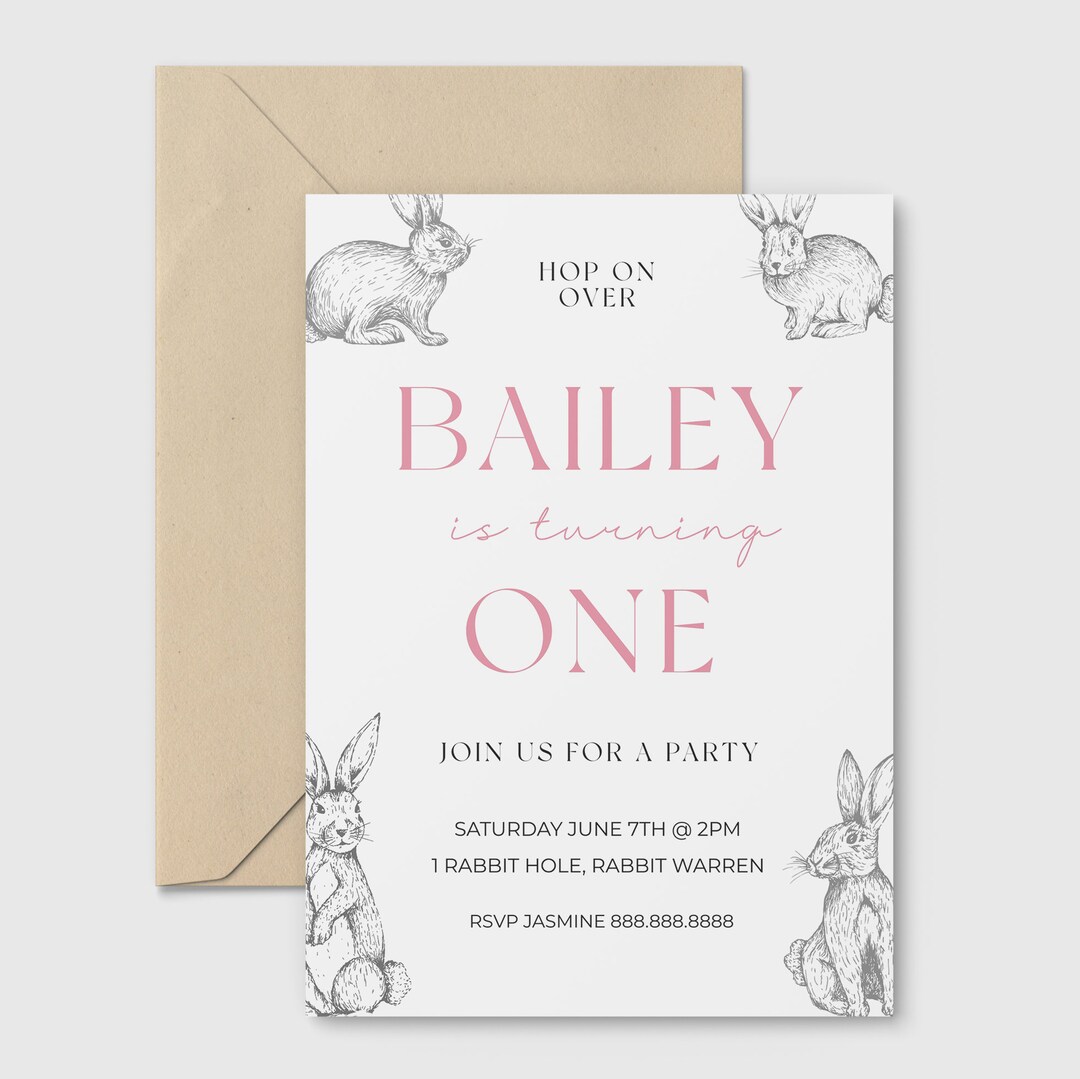 Editable Bunny Birthday Invitation - Bunny Party Invite, Bunny Birthday ...