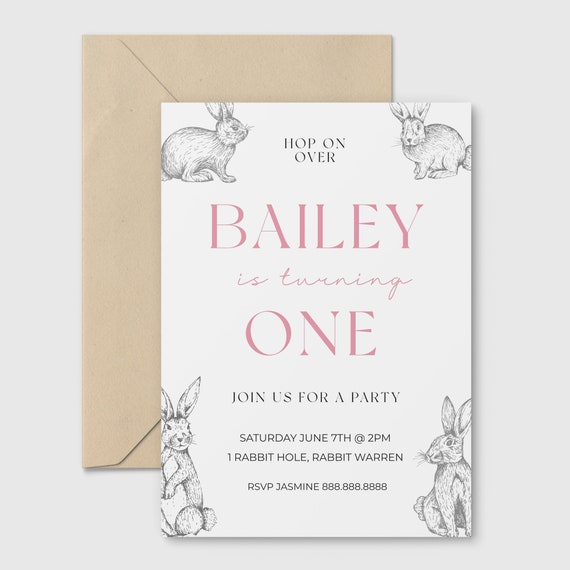 Editable Bunny Birthday Invitation Bunny Party Invite 1st | Etsy