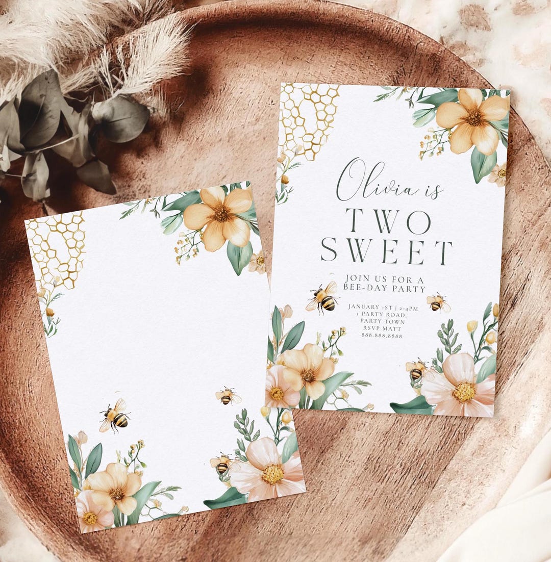 Editable Bee Birthday Invitation- Sweet to Bee Party Invite | Printable ...