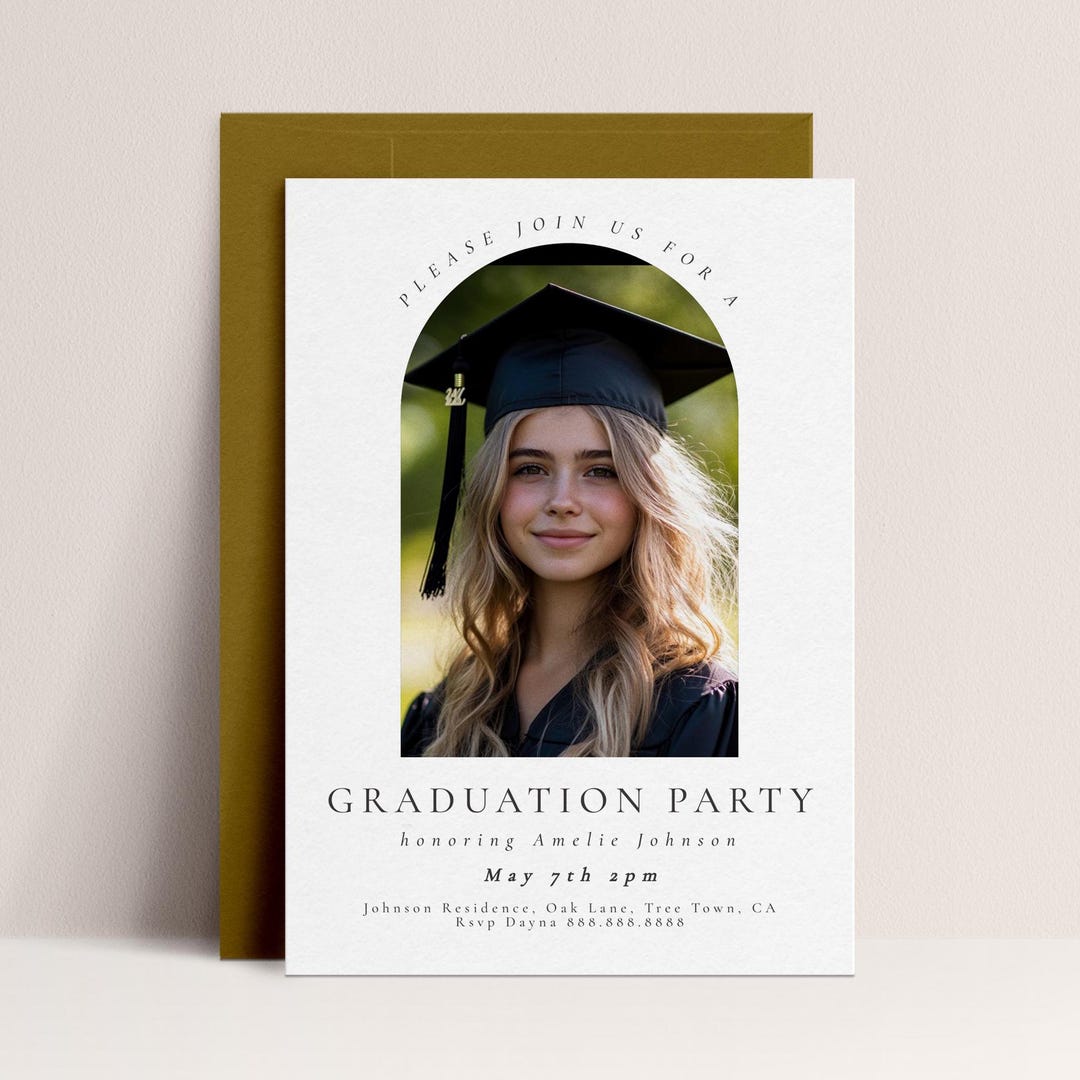Modern Graduation Invitation Template With Photo | Minimal Editable ...
