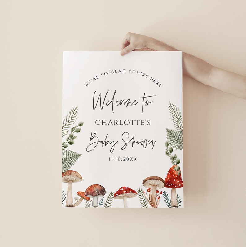 Mushroom Baby Shower Welcome Poster - Editable Mushroom Baby Shower ...