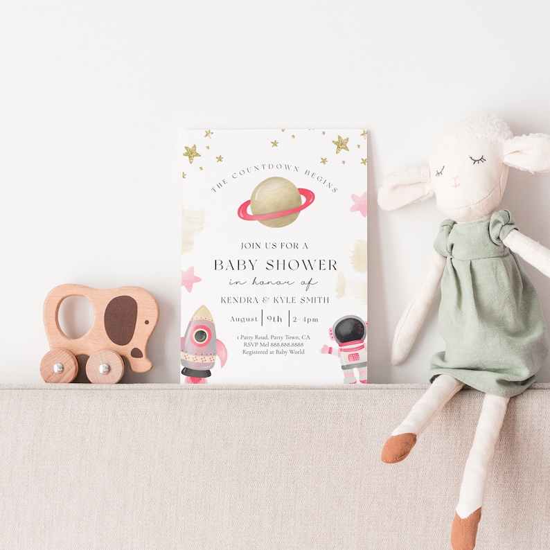 Space Theme Baby Shower Invite Girl, Pink Astronaut Baby Shower ...