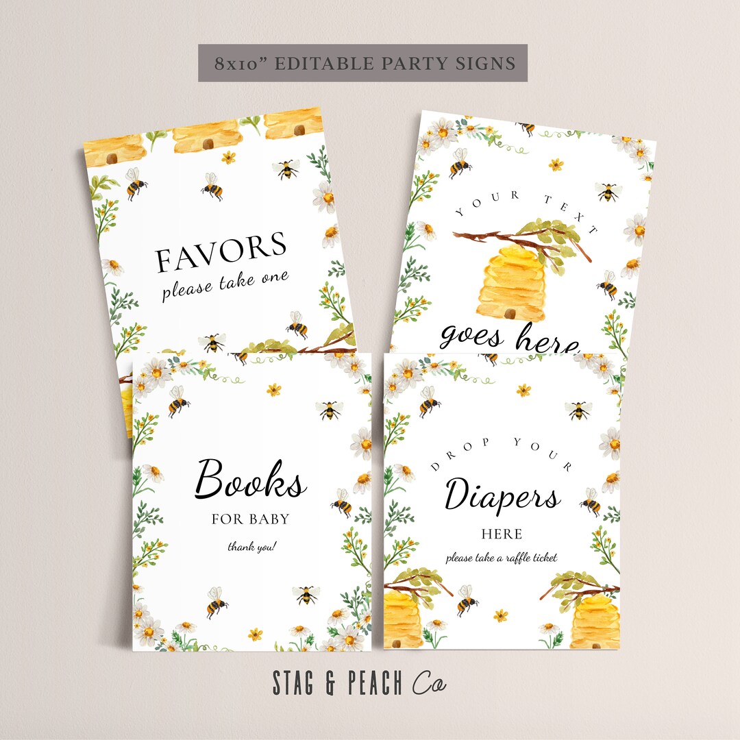 Bee Baby Shower Signs - Bumblebee Baby Shower Decorations, Honey Signs ...