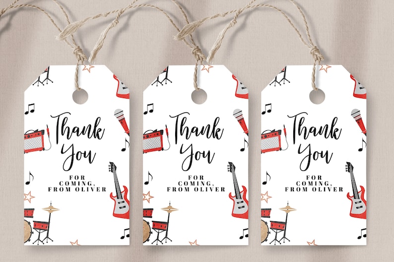 Music Birthday Thank You Card - Guitar Birthday Party, Music Birthday ...